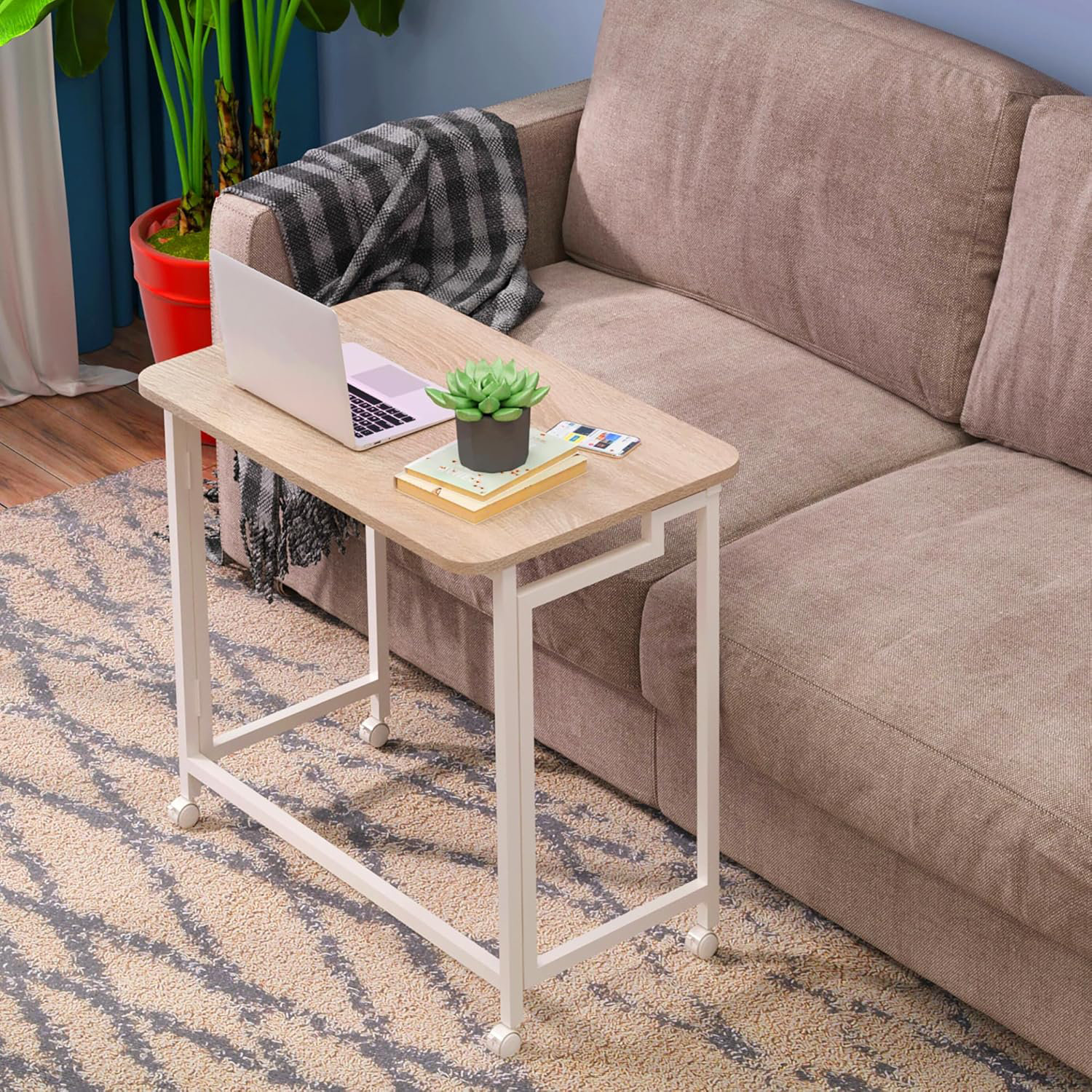 Ebern Designs Gologan 23.6" Mobile Small Folding Desk, Adjustable Rolling Compact Laptop Cart ...